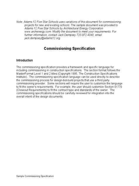 Sample Commissioning Spec Aec Pdf Specification Technical Standard