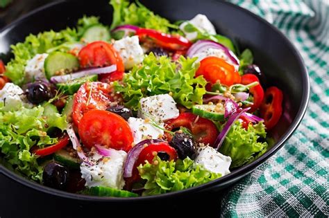 Premium Photo Healthy Food Greek Salad With Cucumber Tomato Sweet