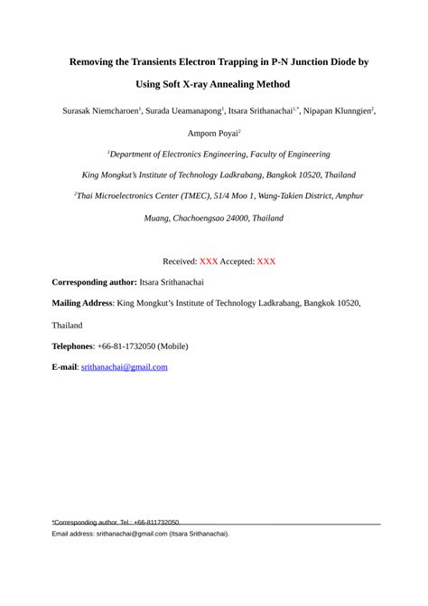 Pdf Removing The Transients Electron Trapping In P N Junction Diode By Using Soft X Ray