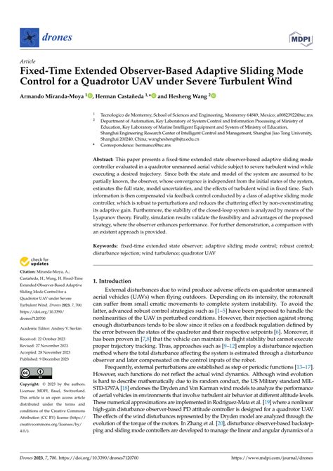 Pdf Fixed Time Extended Observer Based Adaptive Sliding Mode Control For A Quadrotor Uav Under