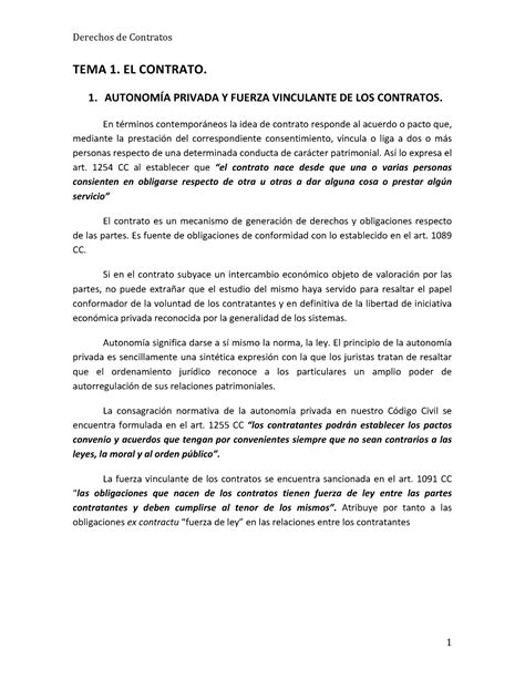 Derecho De Contratos Apuntes Lecciones 1 10 Derechos De