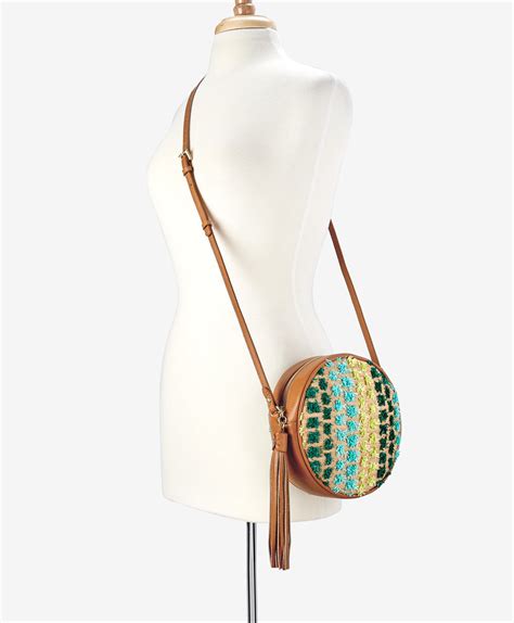 Zoey Crossbody Green Pom Pom Raffia With Pebble Grain Leather