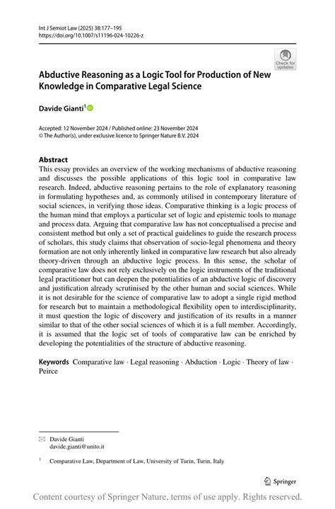Abductive Reasoning As A Logic Tool For Production Of New Knowledge In Comparative Legal Science