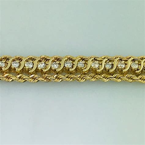 1 00 Carat Diamond Tennis Bracelet With 14k Yellow Gold Rope Chain F G
