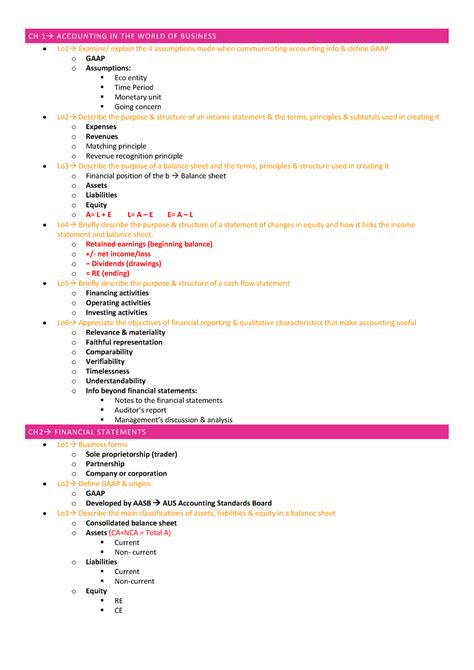 Acounting Summarised Notes Warning Tt Undefined Function 32 Ch 1à Accounting In The World