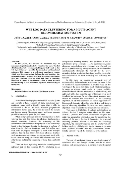 pdf web log data clustering for a multi agent recommendation system