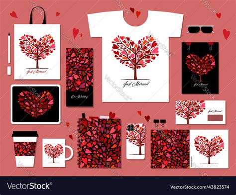Love Tree Heart Shape Concept Art For Wedding Vector Image