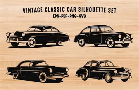 Vintage Classic Car Black Silhouette Set Graphic By Gfxexpertteam · Creative Fabrica