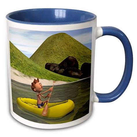 Cartoon Man On Ocean Rowing Inflatable Raft 15oz Two Tone Blue Mug Mug