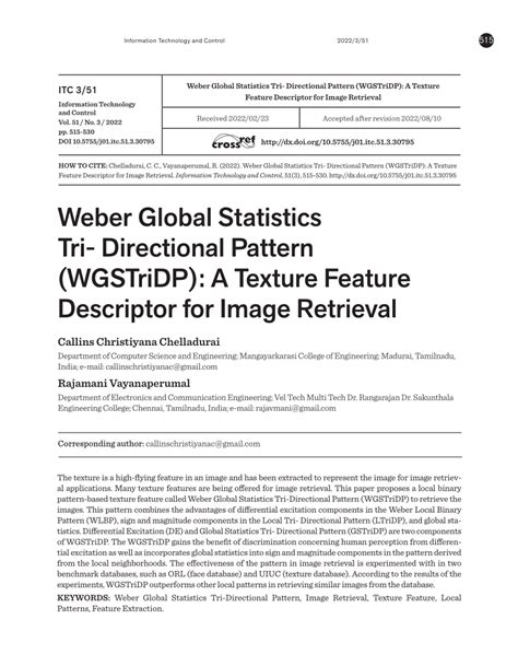 PDF Weber Global Statistics Tri Directional Pattern WGSTriDP A
