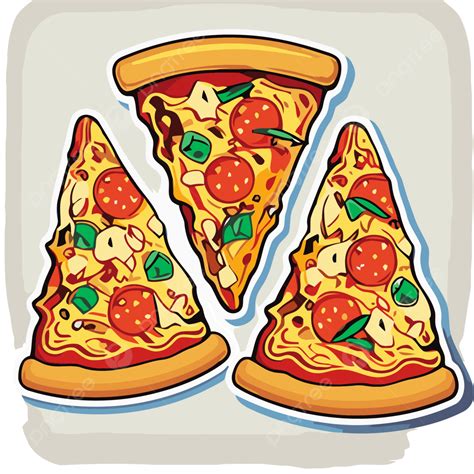 피자 스티커 일러스트 디자인 다양한 토핑 클립 아트 벡터 고립 된 만화 피자 조각으로 스티커 디자인 상표 스티커 일러스트 Png 일러스트 및 벡터 에 대한 무료