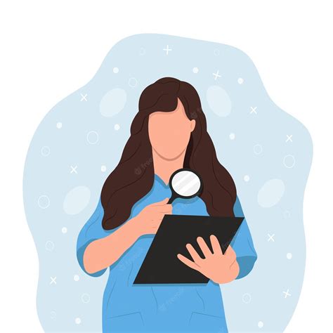 Premium Vector A Young Nurse Holds A Magnifying Glass And A Folder In