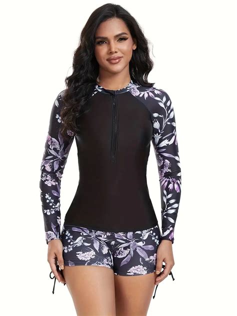 Traje Baño 2 Piezas Cordón Cremallera Estampado Floral Temu Mexico