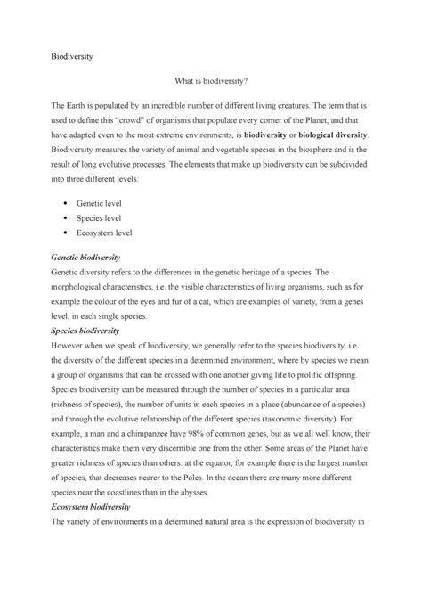 Biodiversity Notes Lecture Notes Biodiversity What Is Biodiversity