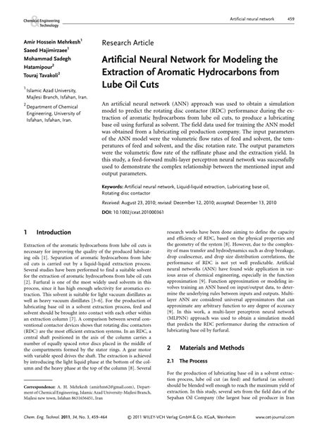 Pdf Using Artificial Neural Network For Modeling The Extraction Of