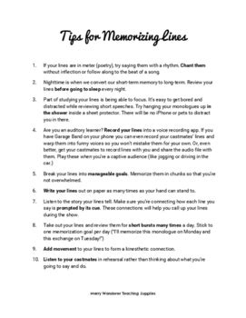 Tips For Memorizing Lines By Merry Wanderer Teaching Supplies TpT