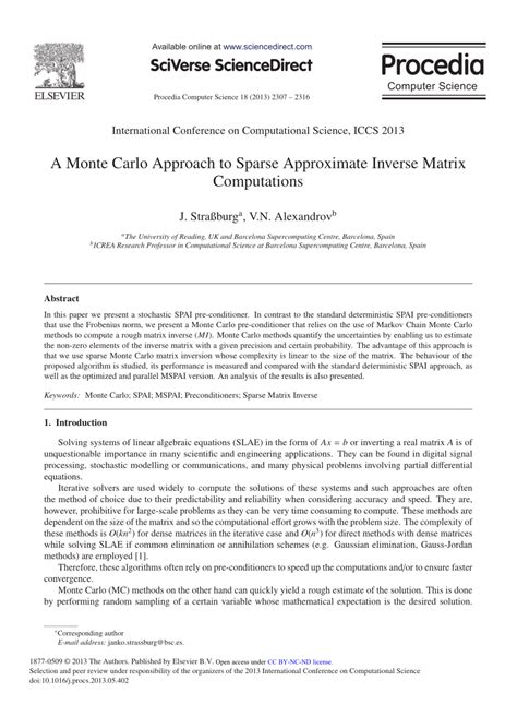 Pdf A Monte Carlo Approach To Sparse Approximate Inverse Matrix