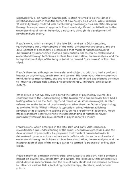 Psych Intro Work Sigmund Freud An Austrian Neurologist Is Often