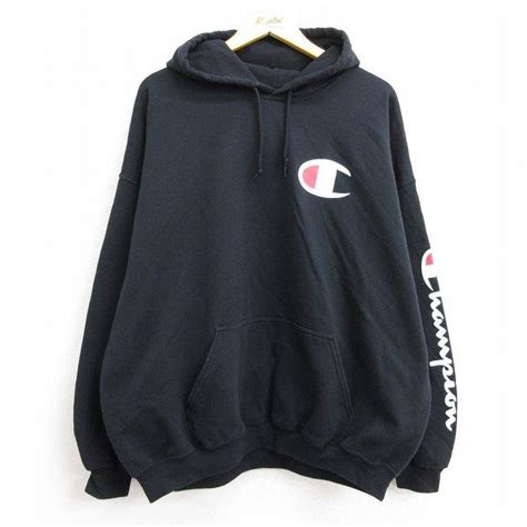 Champion XL 古着 チャンピオン champion 長袖 スウェット パーカー メンズ ワンポイントロゴ 大きいサイズ コットン 黒