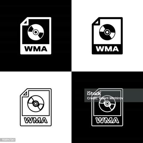 Wma 파일 문서 아이콘을 설정합니다 흑백 배경에 격리 Wma 버튼 아이콘을 다운로드합니다 Wma 파일 기호입니다 Wma 음악
