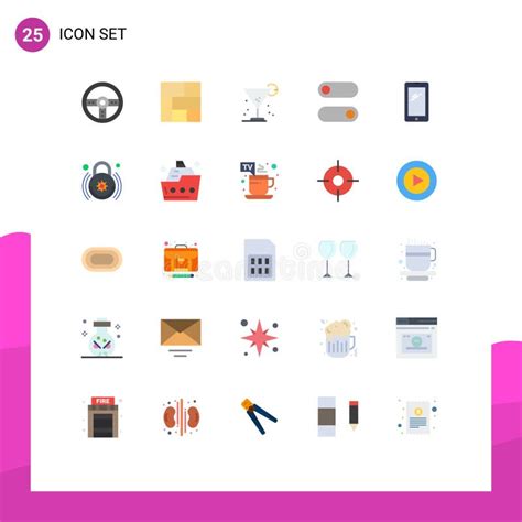 25 Thematic Vector Flat Colors And Editable Symbols Of Mobile Phone Drink Toggle Control