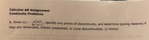 Solved Calculus Ab Assignment Continuity Problems 1 Given