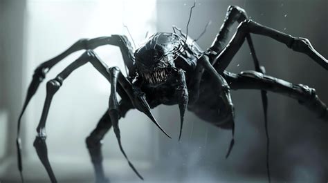 Premium Photo A Dark And Menacing Spider With Glowing Red Eyes Lurks