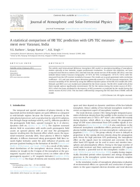 Pdf A Statistical Comparison Of Iri Tec Prediction With Gps Tec Measure Ment Over Varanasi India