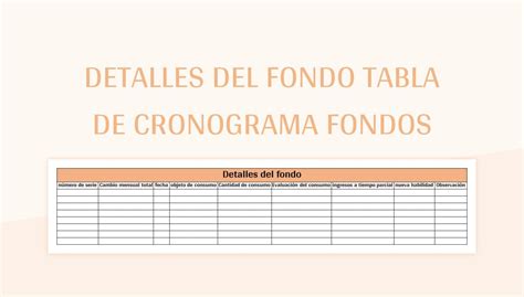 Plantilla De Excel Detalles Del Fondo Tabla De Cronograma Fondos Y Hoja