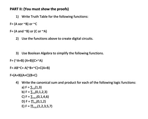 Solved Part Ii You Must Show The Proofswrite Truth Table