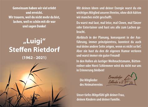 Traueranzeigen Von Steffen Rietdorf Märkische Onlinezeitung Trauerportal