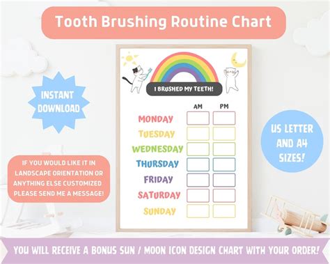 Printable Tooth Brushing Chart Brushing Teeth Routine Etsy