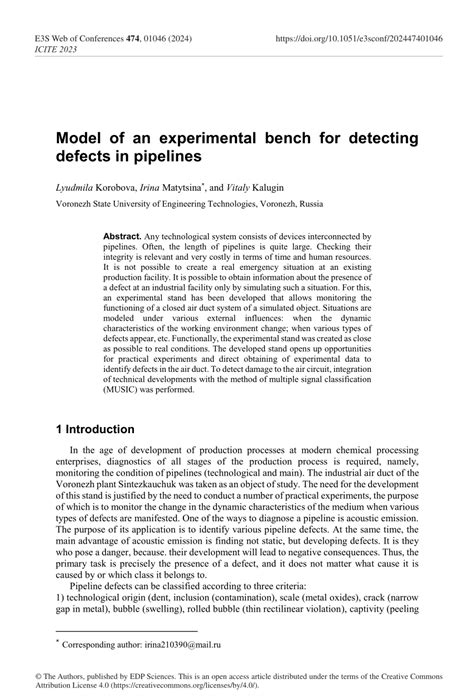 Pdf Model Of An Experimental Bench For Detecting Defects In Pipelines