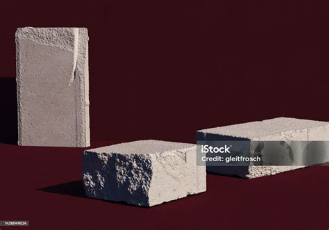 부르고뉴 배경 위에 돌 또는 콘크리트 작업 블록 제품을 위한 장소를 표시하는 3d 컴퓨터 그래픽 템플릿 받침대에 대한 스톡 사진 및 기타 이미지 Istock
