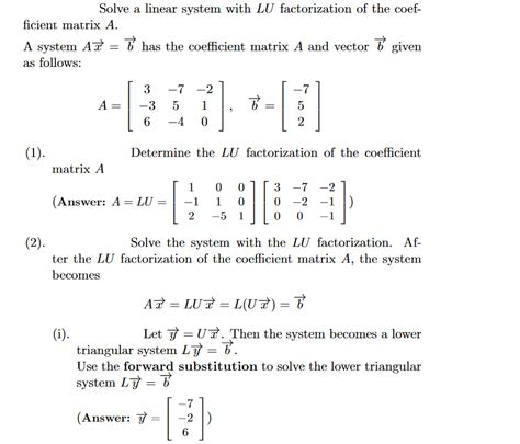 Solved Solve A Linear System With Lu ﻿factorization Of The