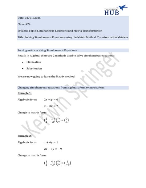 Simultaneous Equations And Matrix Transformations