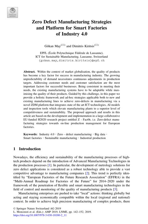 Pdf Zero Defect Manufacturing Strategies And Platform For Smart Factories Of Industry 4 0