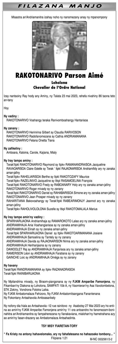 Nécrologie du mai Nécrologie