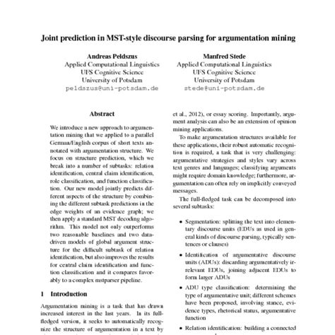 Joint Prediction In Mst Style Discourse Parsing For Argumentation