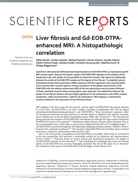 Pdf Liver Fibrosis And Gd Eob Dtpa Enhanced Mri A Histopathologic