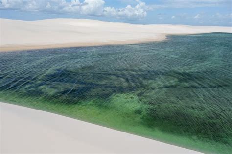 Lencois Maranhenses 국립 공원 브라질 모래 언덕과 석호 낙원 관광지 프리미엄 사진