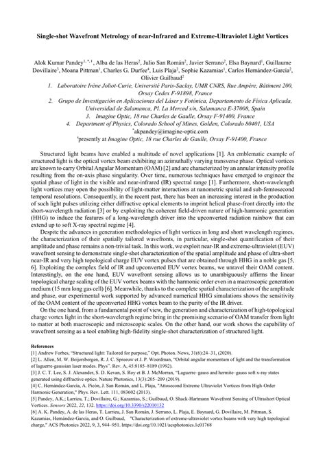 Pdf Single Shot Wavefront Metrology Of Near Infrared And Extreme Ultraviolet Light Vortices