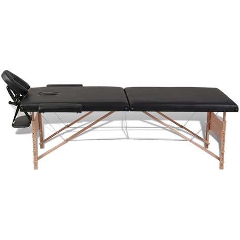 Black Foldable Massage Table 2 Zones With Wooden Frame
