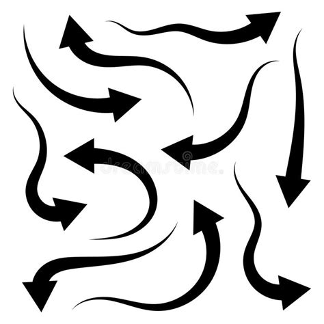 Vector Set Of Black Curved Arrow Icons With Different Direction Stock