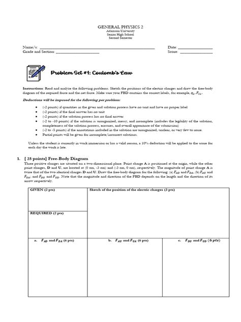 Problem Set 1 Coulombs Law Pdf Force Chemical Bond