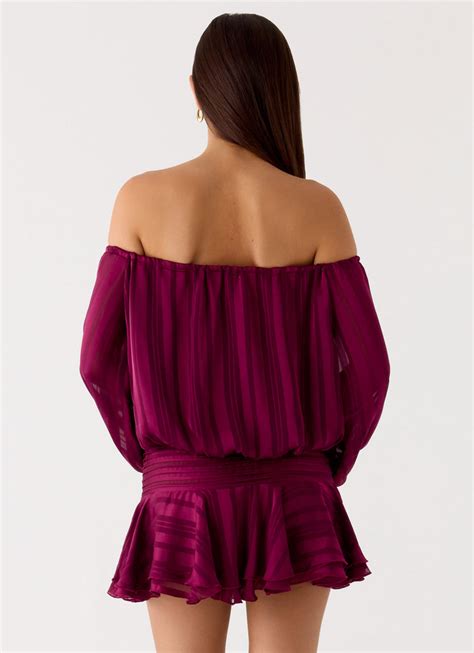 Eira Balloon Sleeve Mini Dress Plum Peppermayo Uk