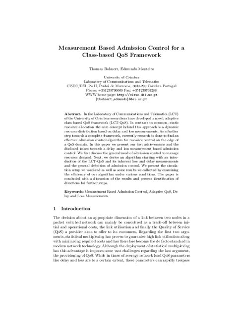 Pdf Measurement Based Admission Control For A Class Based Qos Framework