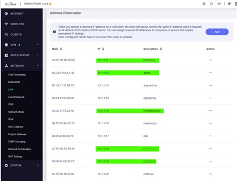 dhcp static leases not showing in client list routers glet