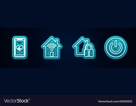Set Line Mobile With Heart Rate Smart Home Wi Fi Vector Image