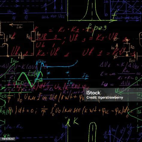 필기 수학 및 물리적 수식 전자 부품 회로도 및 장치의 회로와 과학적인 원활한 색상 배경 컬러의 전기 패턴 벡터 로봇에 대한 스톡 벡터 아트 및 기타 이미지 Istock